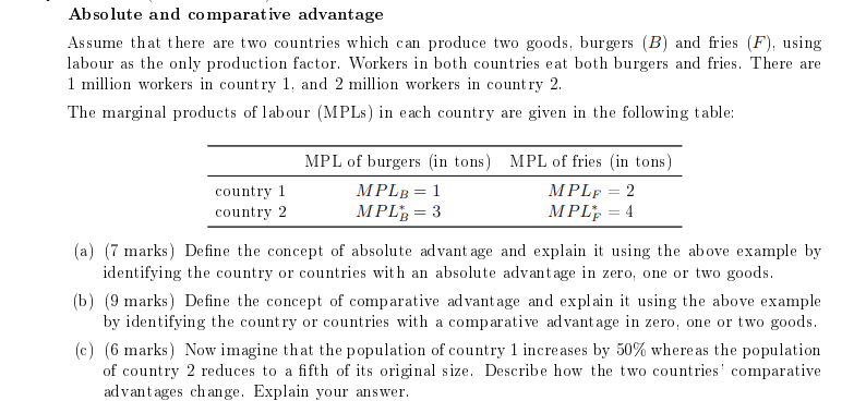 Solved Absolute and comparative advantage Assume that there | Chegg.com