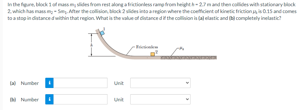 [Solved]: In the figure, block 1 of mass m slides from res