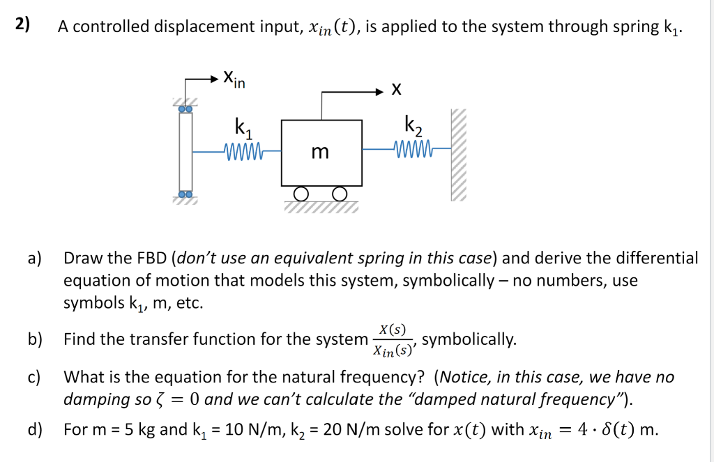 Solved 2) A controlled displacement input, xin(t), is | Chegg.com