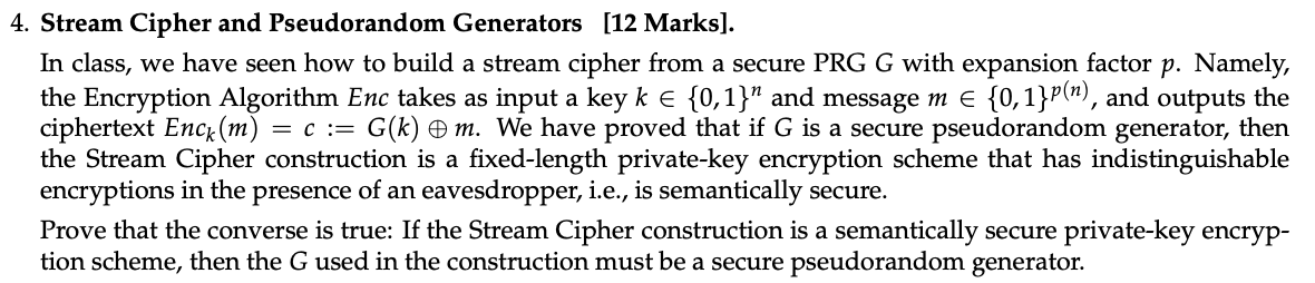 Solved Stream Cipher and Pseudorandom Generators [12 | Chegg.com
