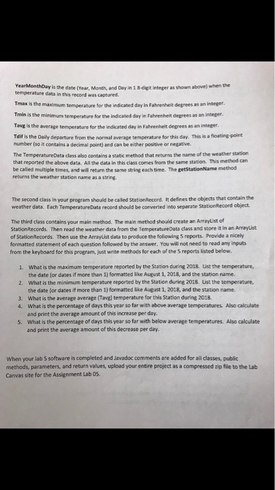 CSCI2010L Programming II - Lab 5 Weather Data In the | Chegg.com