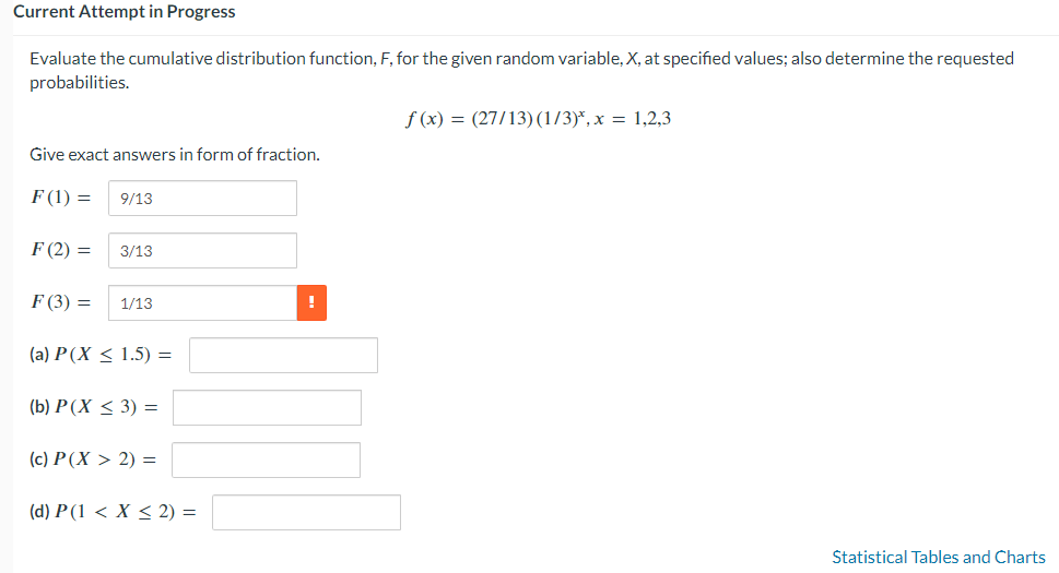Solved Evaluate the cumulative distribution function, F, for | Chegg.com