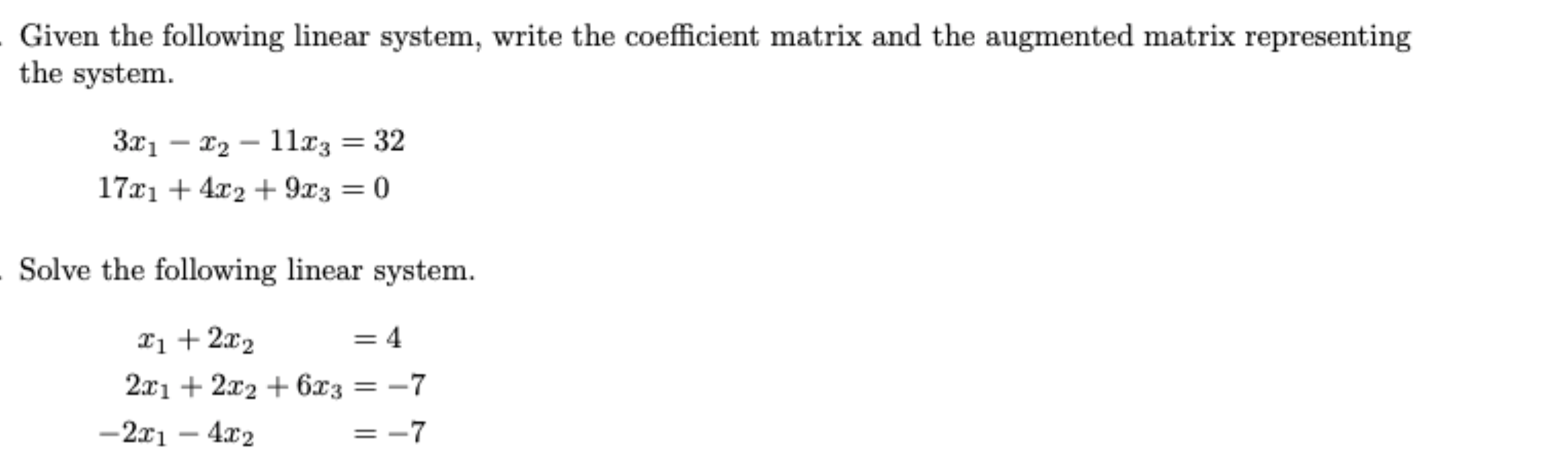Solved Given the following linear system, write the | Chegg.com