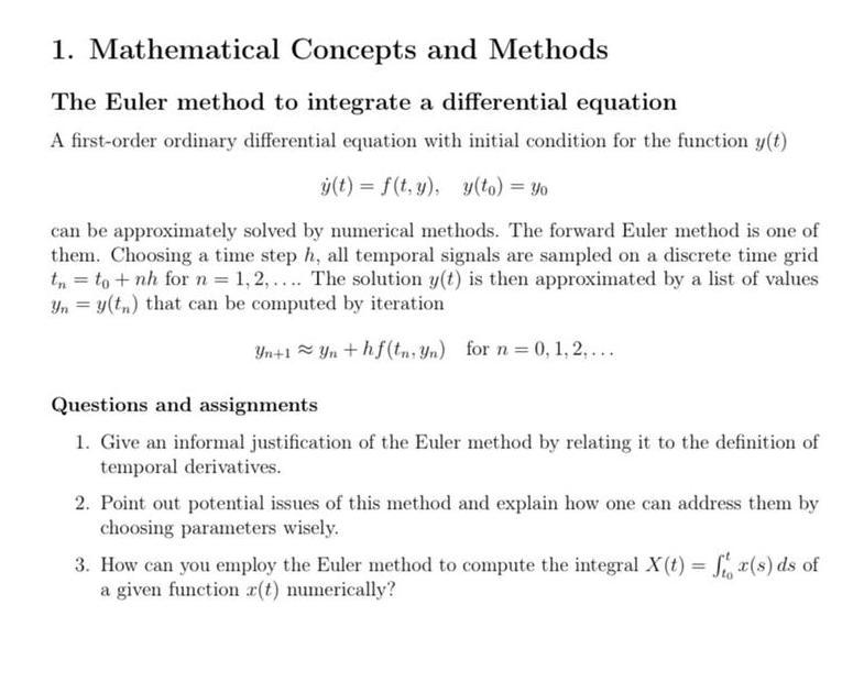 Solved 1. Mathematical Concepts and Methods The Euler method | Chegg.com