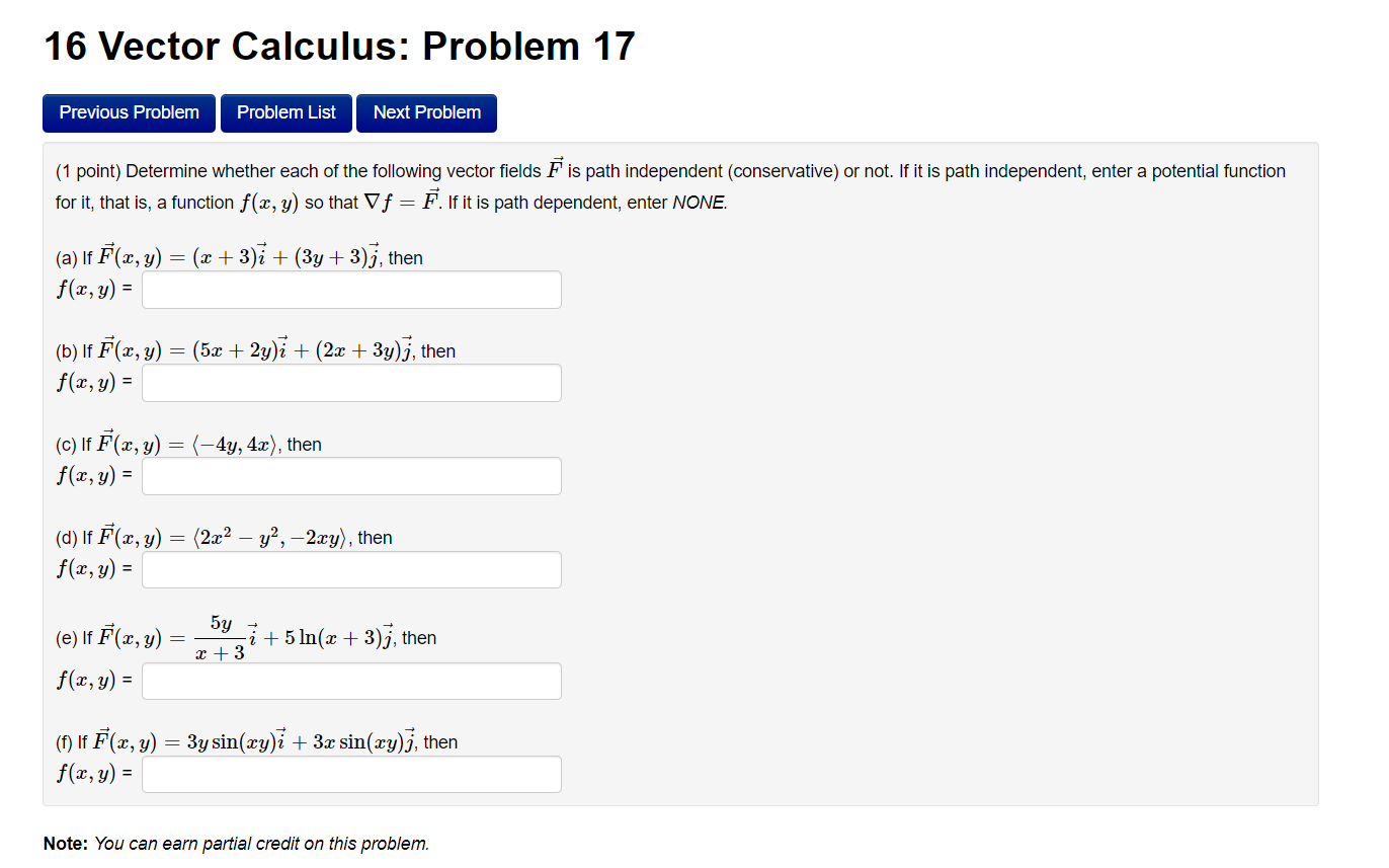 Solved 16 Vector Calculus: Problem 17 Previous Problem | Chegg.com