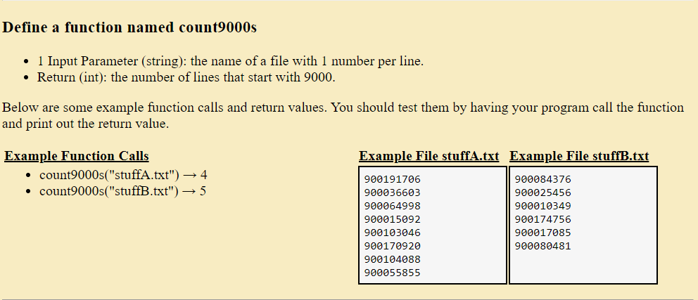 Solved Define a function named count9000s • 1 Input | Chegg.com