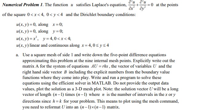 Numerical Problem 1. The function u satisfies | Chegg.com
