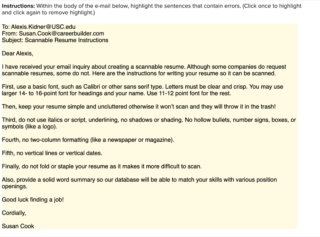 Solved Instructions: Within the body of the e-mail below, | Chegg.com