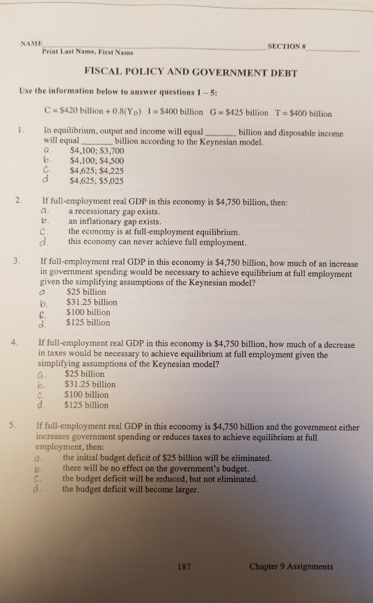 Solved NAME SECTION # Print Last Name, First Name FISCAL | Chegg.com