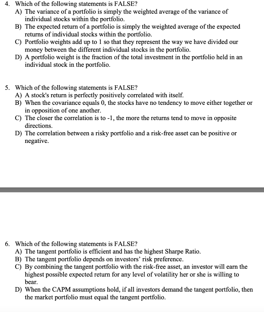 Solved 4 Which Of The Following Statements Is FALSE A The Chegg