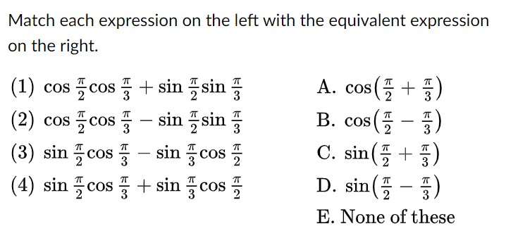 Solved Match each expression on the left with the equivalent | Chegg.com