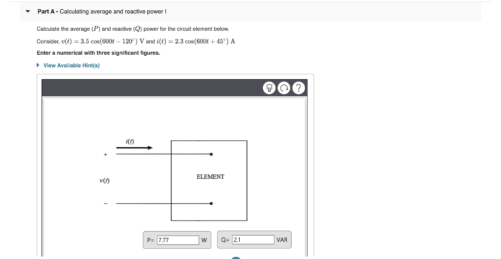 Solved Part A - Calculating average and reactive power | Chegg.com