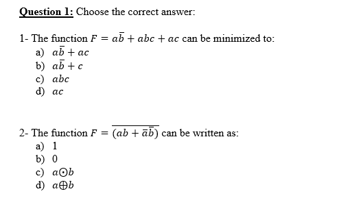 Solved Question 1: Choose the correct answer: 1- The | Chegg.com
