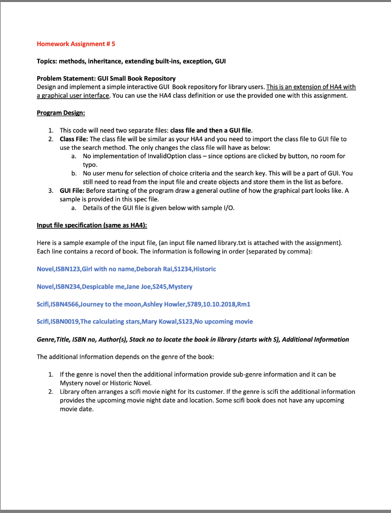 Homework Assignment # 5 Topics: methods, inheritance, | Chegg.com