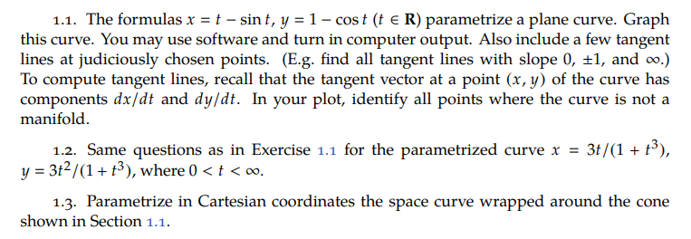 Solved 1.1. The formulas x = t - sint, y = 1 – cost (t € R) | Chegg.com