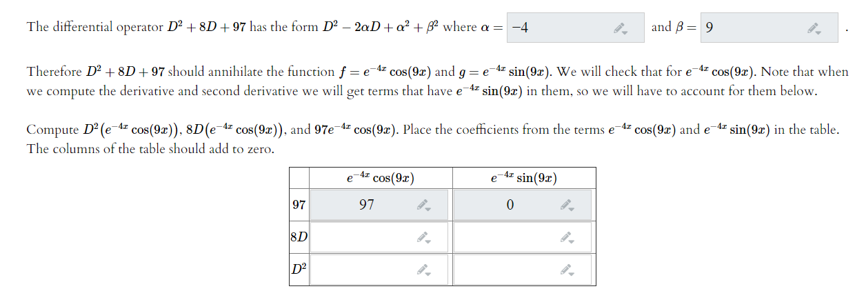 Solved The differential operator D2 +8D+97 has the form D2 – | Chegg.com
