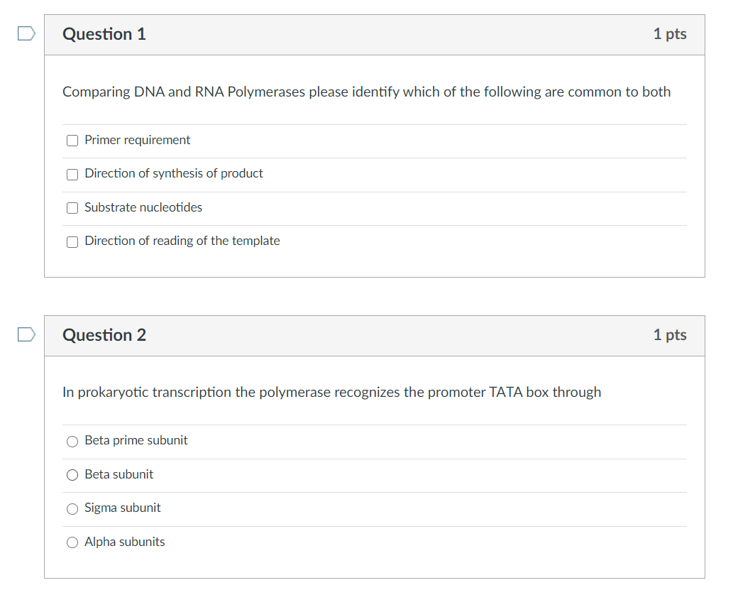 Solved Question 3 1 pts Stages of transcription: closed | Chegg.com