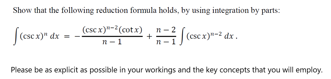 Solved Show that the following reduction formula holds, by | Chegg.com