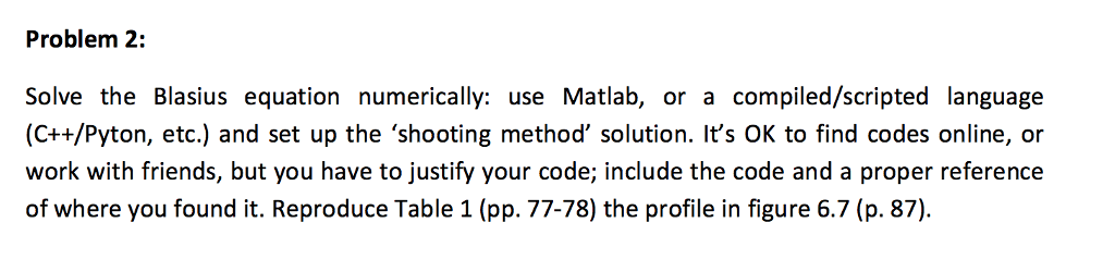 Problem 2: Solve the Blasius equation numerically: | Chegg.com