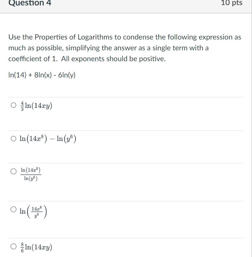 Solved Use the Properties of Logarithms to condense the | Chegg.com
