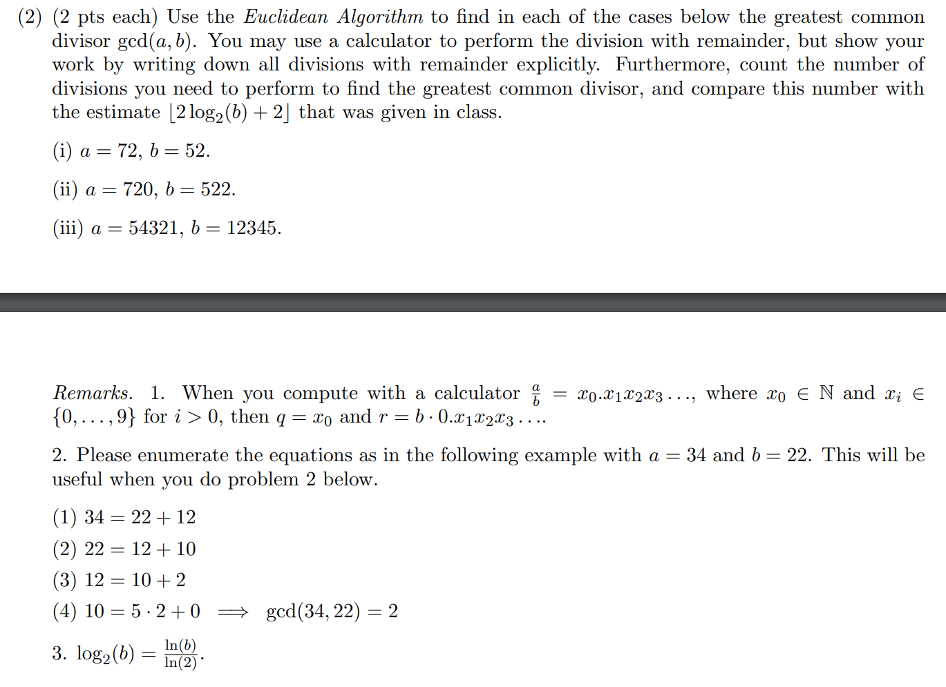 Solved 2 2 Pts Each Use The Euclidean Algorithm To Find 8567