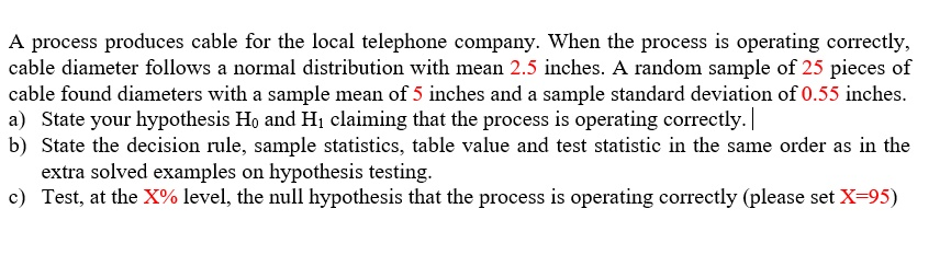 Solved A process produces cable for the local telephone | Chegg.com