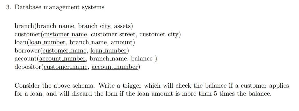 Solved 3. Database management systems branch (branch name, | Chegg.com