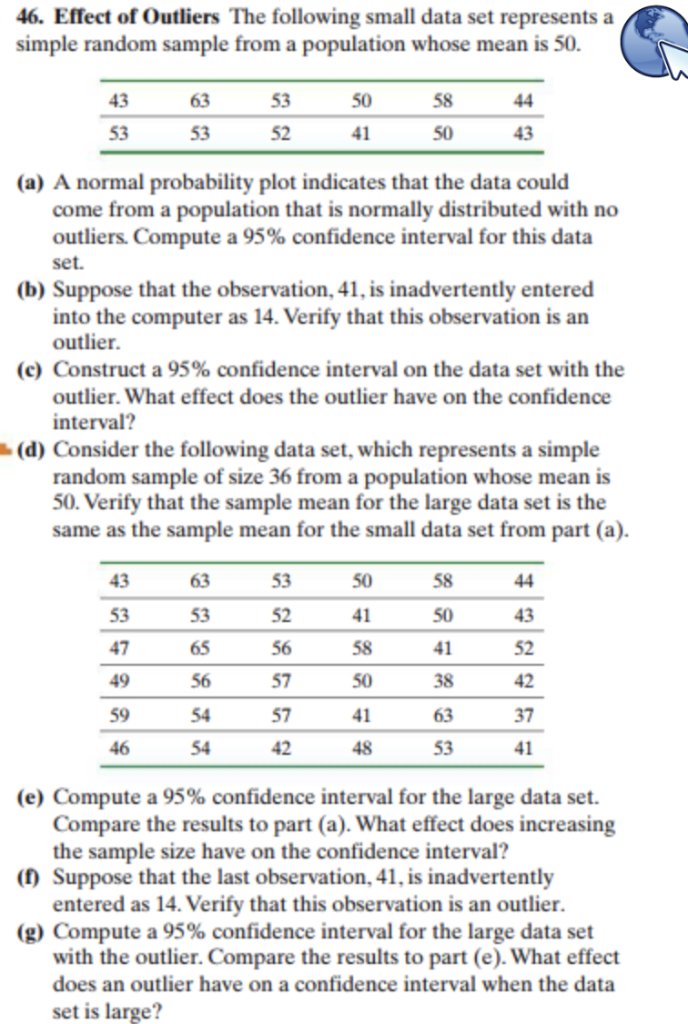 Solved 46. Effect of Outliers The following small data set | Chegg.com
