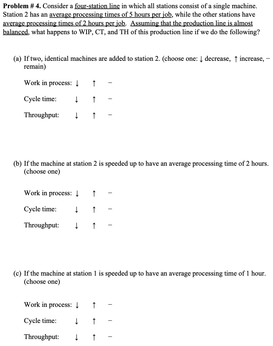 Solved Problem # 4. Consider a four-station line in which | Chegg.com