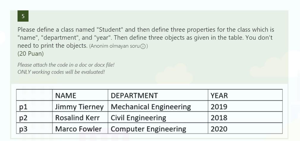 Solved 5 Please define a class named "Student" and then | Chegg.com