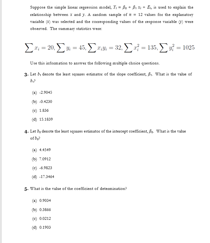 Solved Suppose the simple linear regression model, Y; = Bo + | Chegg.com