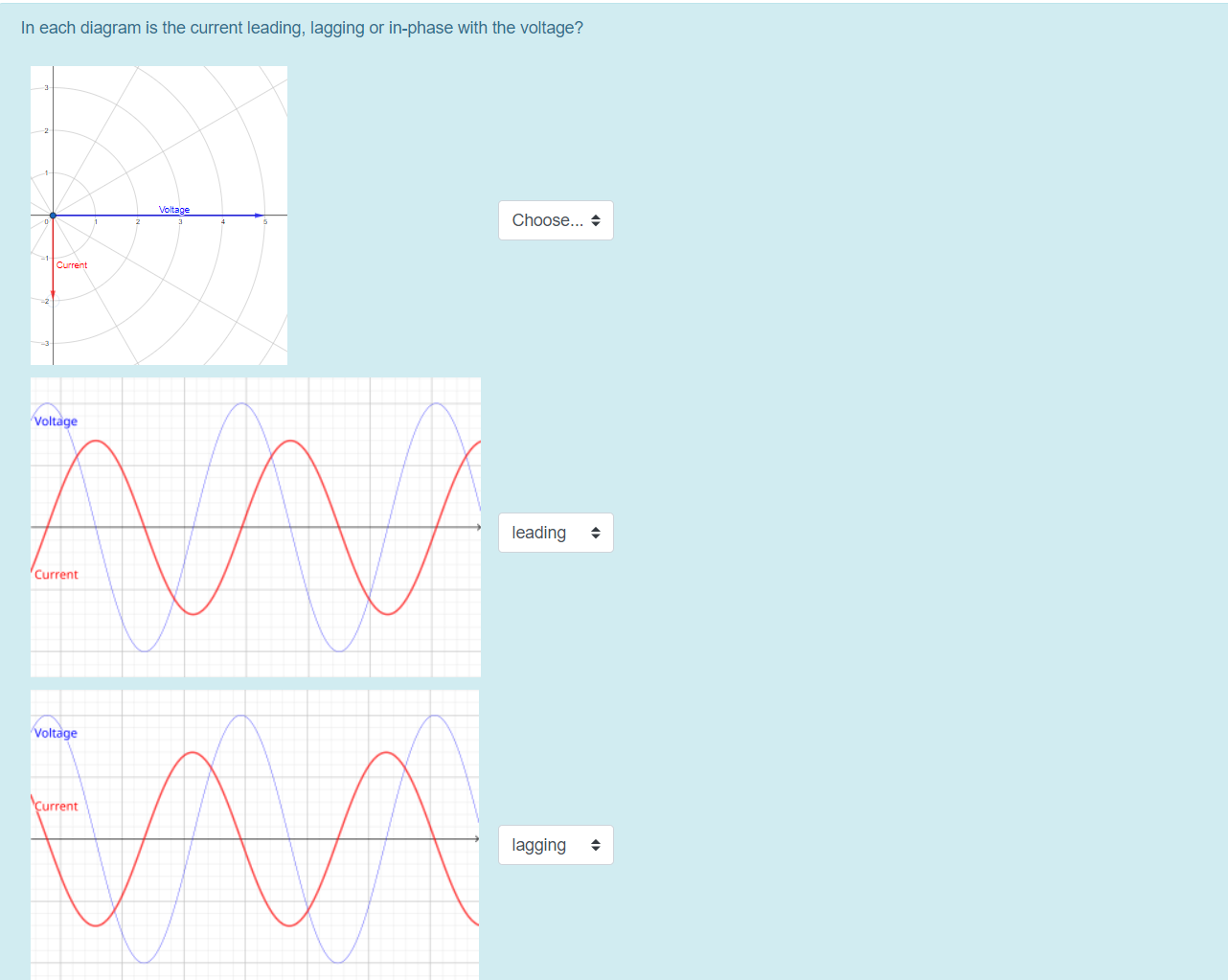 Solved In each diagram is the current leading, lagging or | Chegg.com