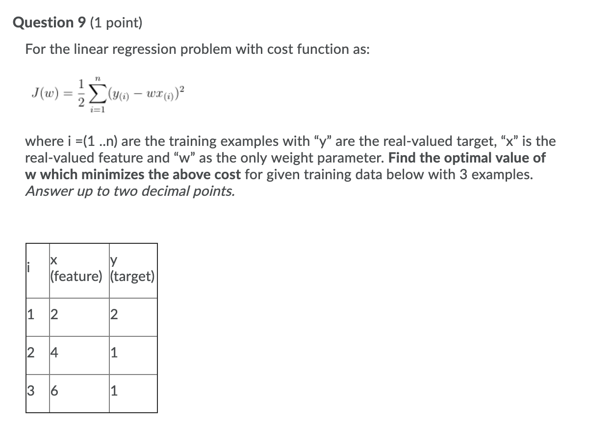 Question 9 (1 point) For the linear regression | Chegg.com