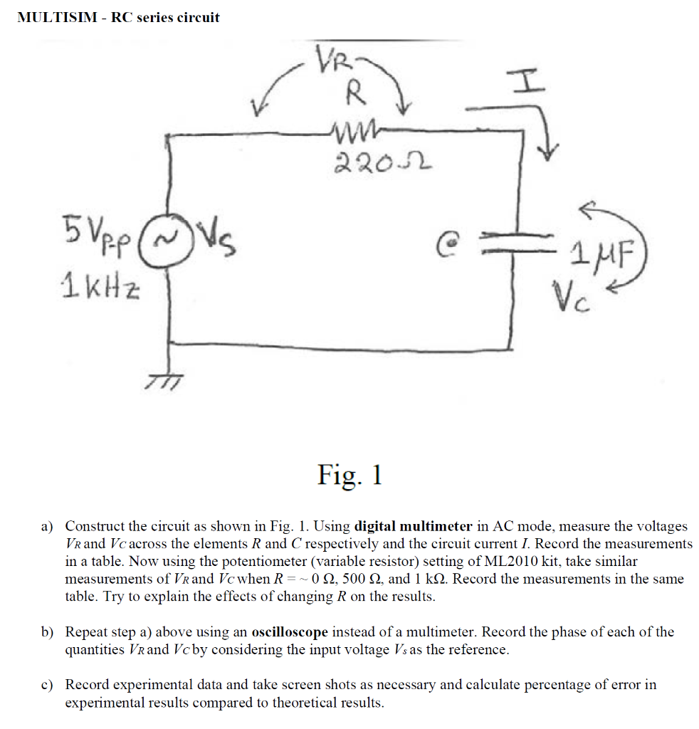 Solved MULTISIM - RC series circuit I VR R M 220.2 SVpp Vs 1 | Chegg.com