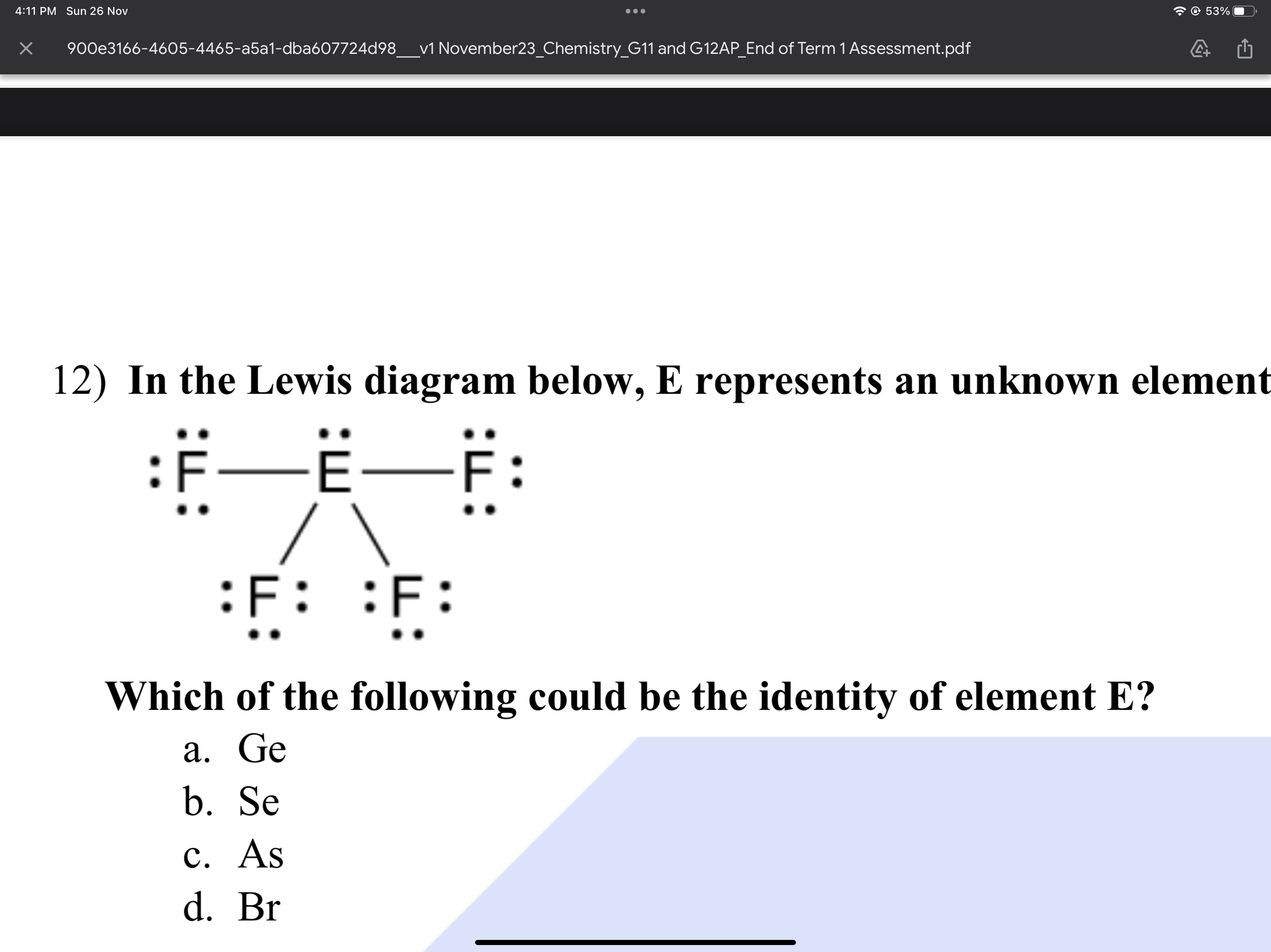 Solved In the Lewis diagram below, E ﻿represents an unknown | Chegg.com