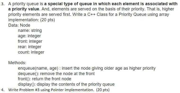 Solved 3. A priority queue is a special type of queue in | Chegg.com