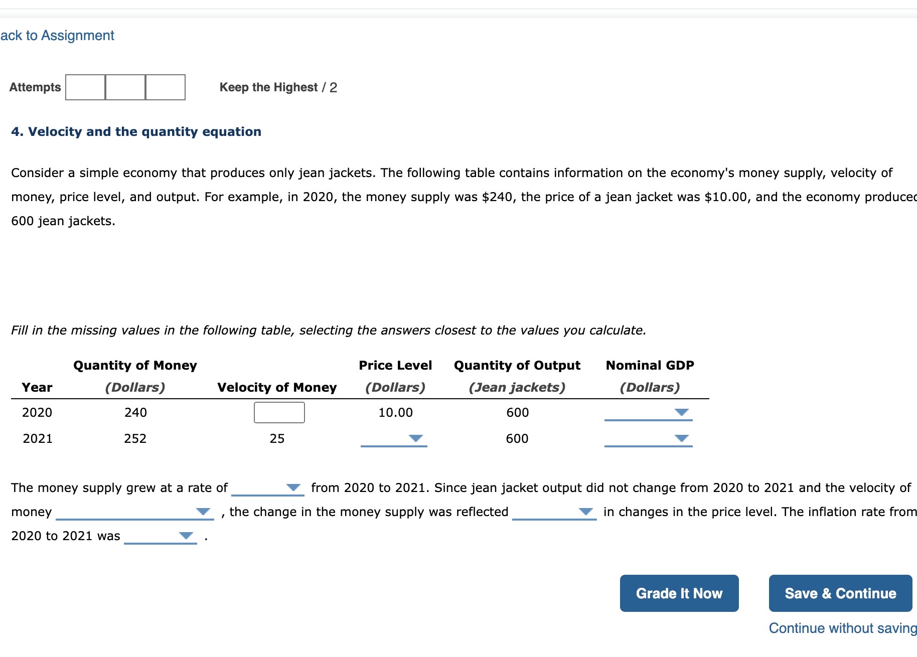Solved 4. Velocity and the quantity equation Consider a | Chegg.com