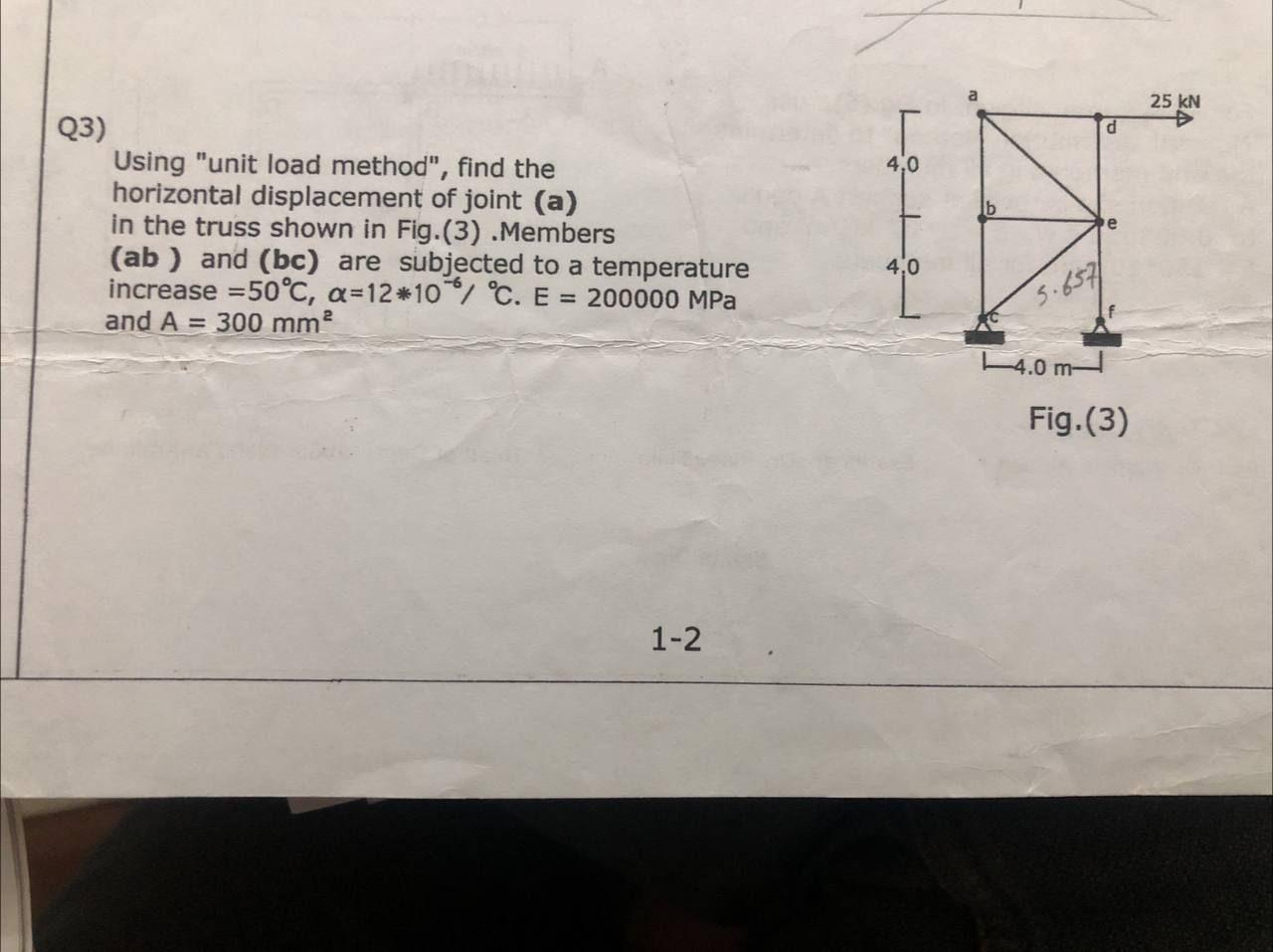 Solved 25 KN d 4,0 Q3) Using "unit load method", find the | Chegg.com