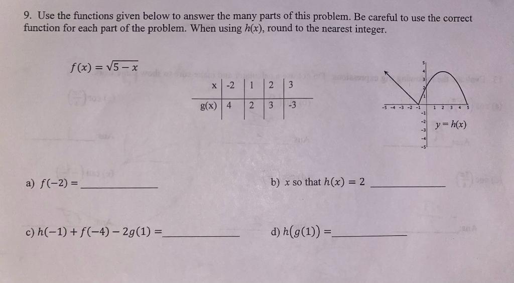 Solved 9. Use the functions given below to answer the many | Chegg.com