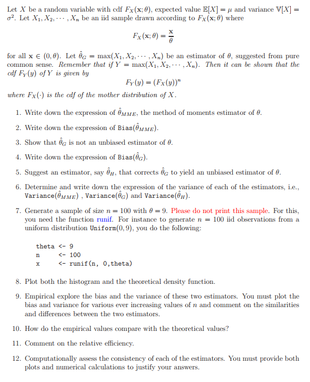 Solved Let X be a random variable with cdf Fx (x:0), | Chegg.com