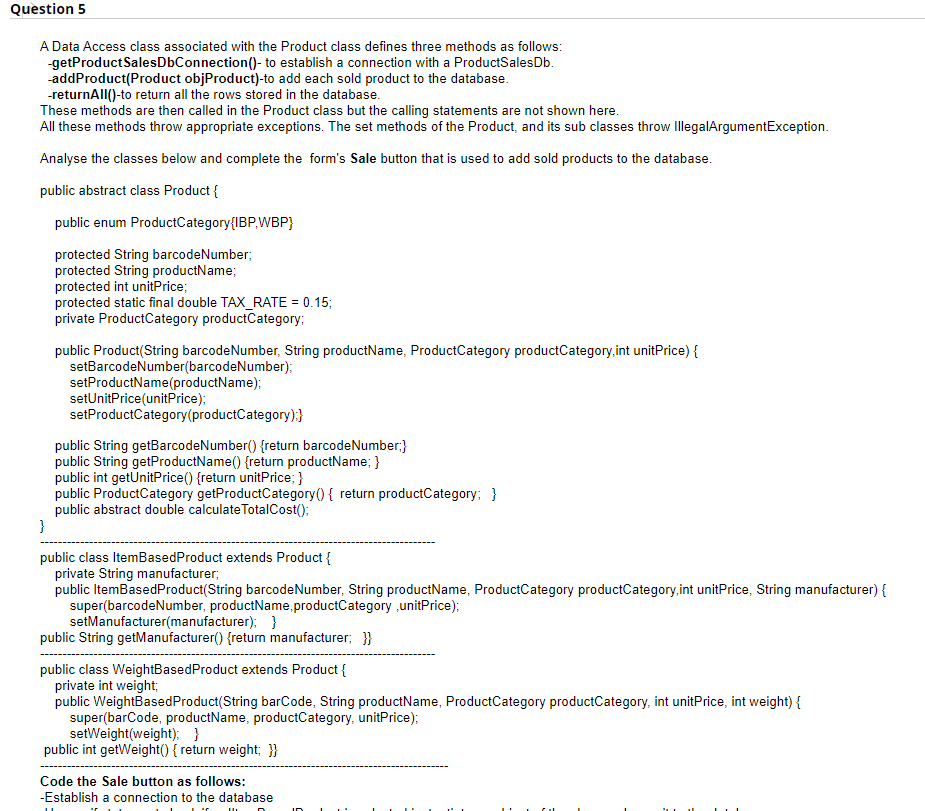 Solved A Data Access class associated with the Product class | Chegg.com