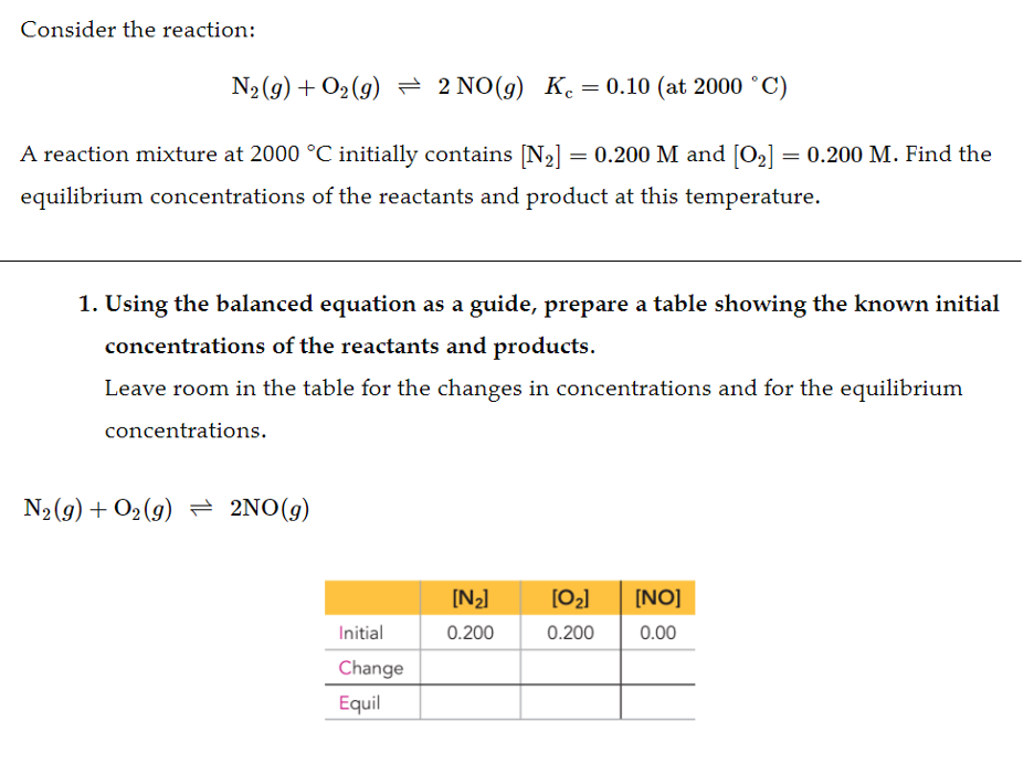 Solved Consider the reaction: N2(g) + O2(g) = 2 NO(9) Kc = | Chegg.com