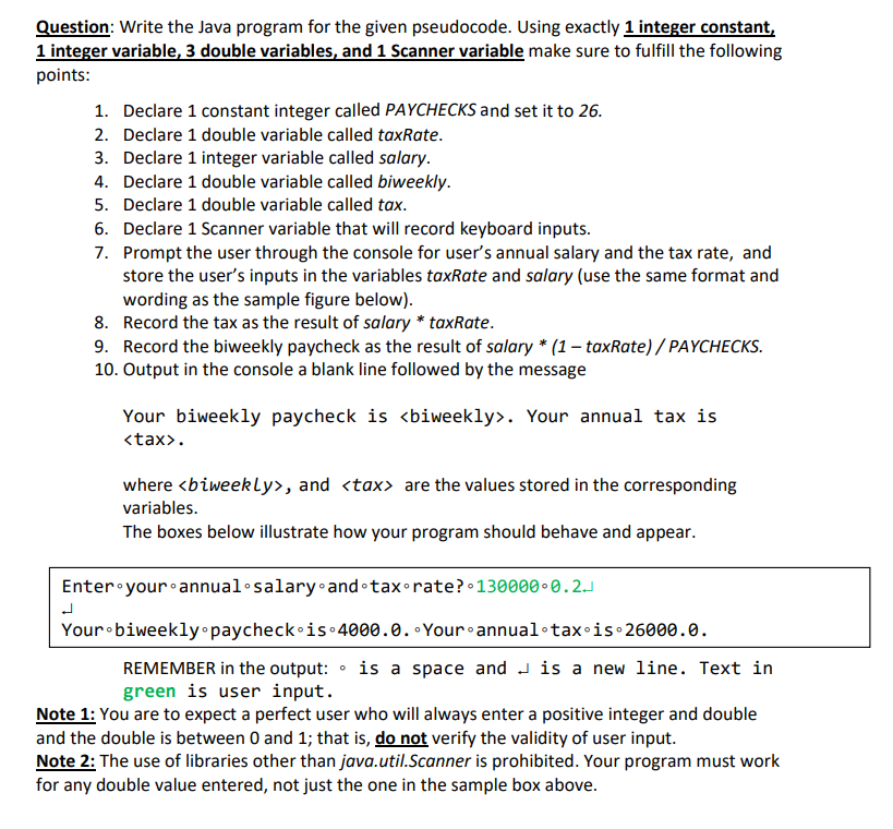 Solved Question: Write the Java program for the given | Chegg.com
