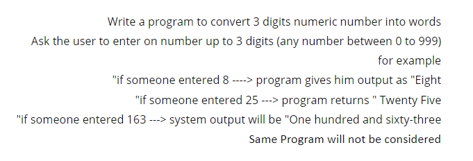 Solved Write a program to convert 3 digits numeric number | Chegg.com