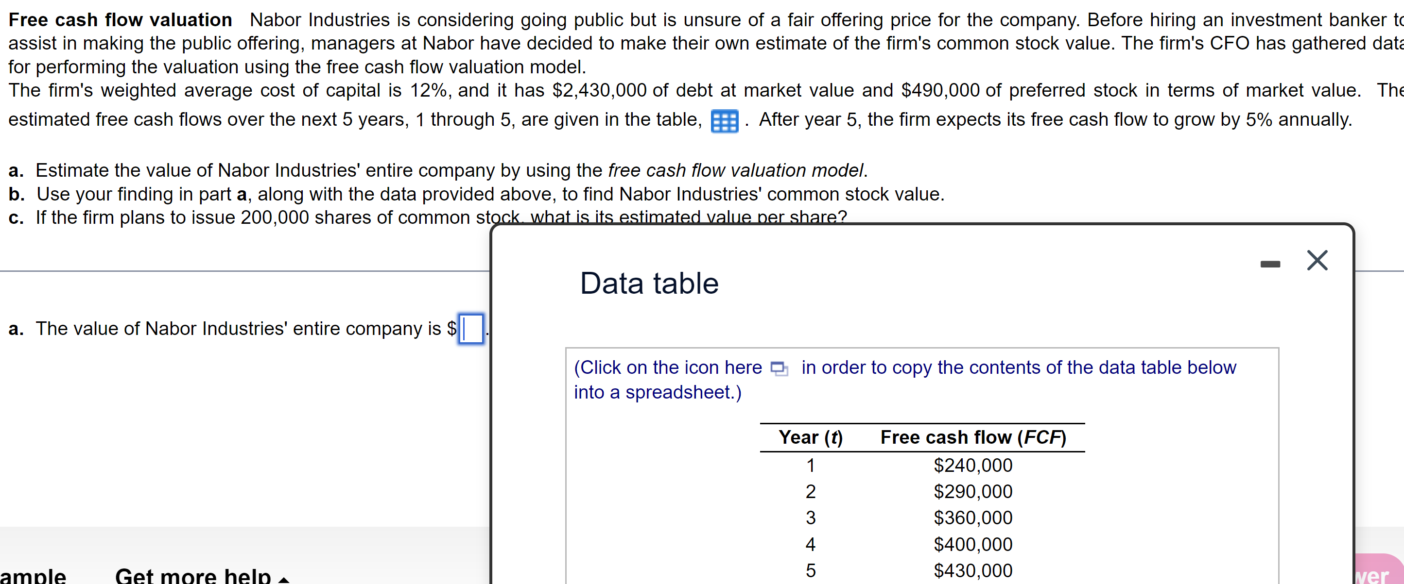 Solved Free cash flow valuation Nabor Industries is | Chegg.com