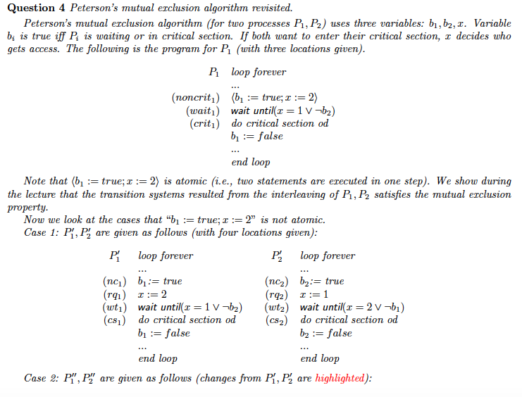 Question 4 Peterson's mutual exclusion algorithm | Chegg.com