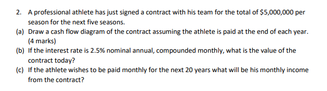Solved 2. A professional athlete has just signed a contract | Chegg.com