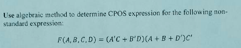 Use algebraic method to determine CPOS expression for | Chegg.com