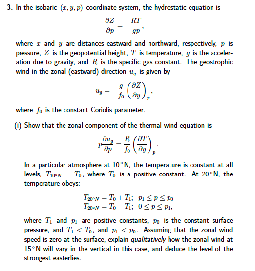 3. In the isobaric (r,y,p) coordinate system, the | Chegg.com