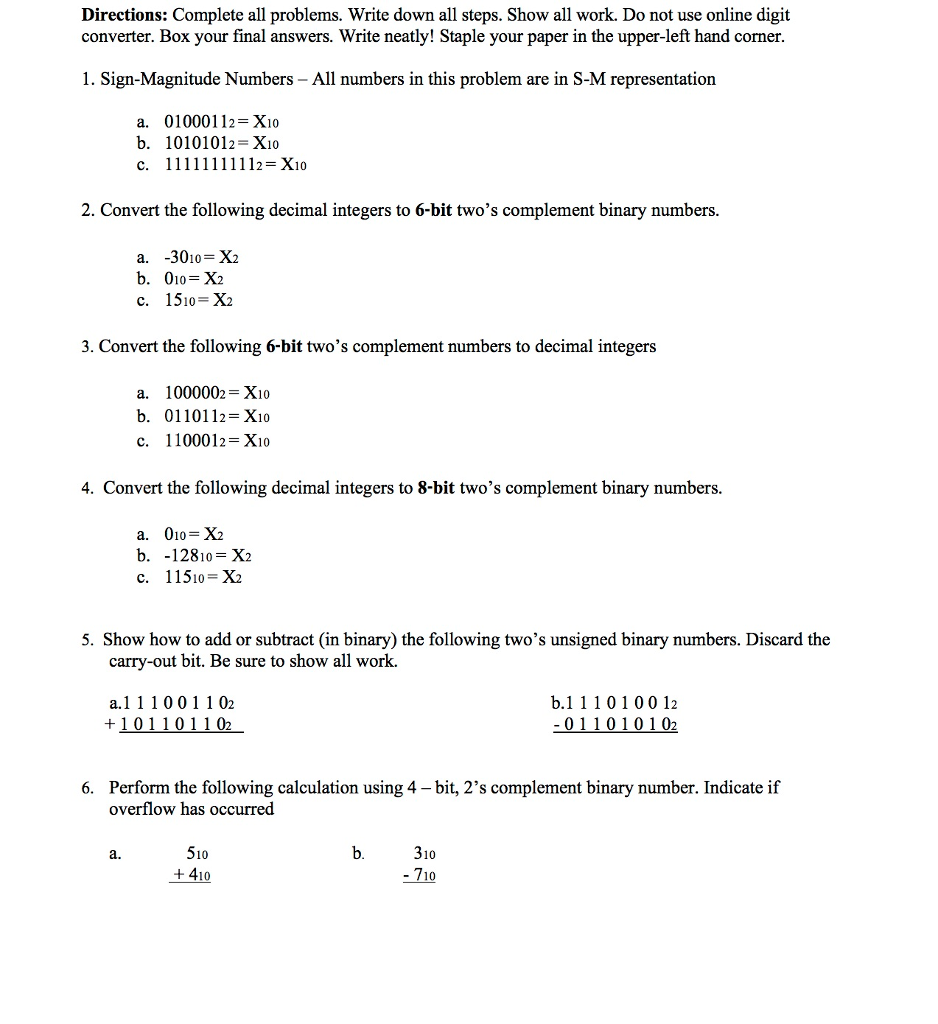 Solved Directions: Complete all problems. Write down all | Chegg.com
